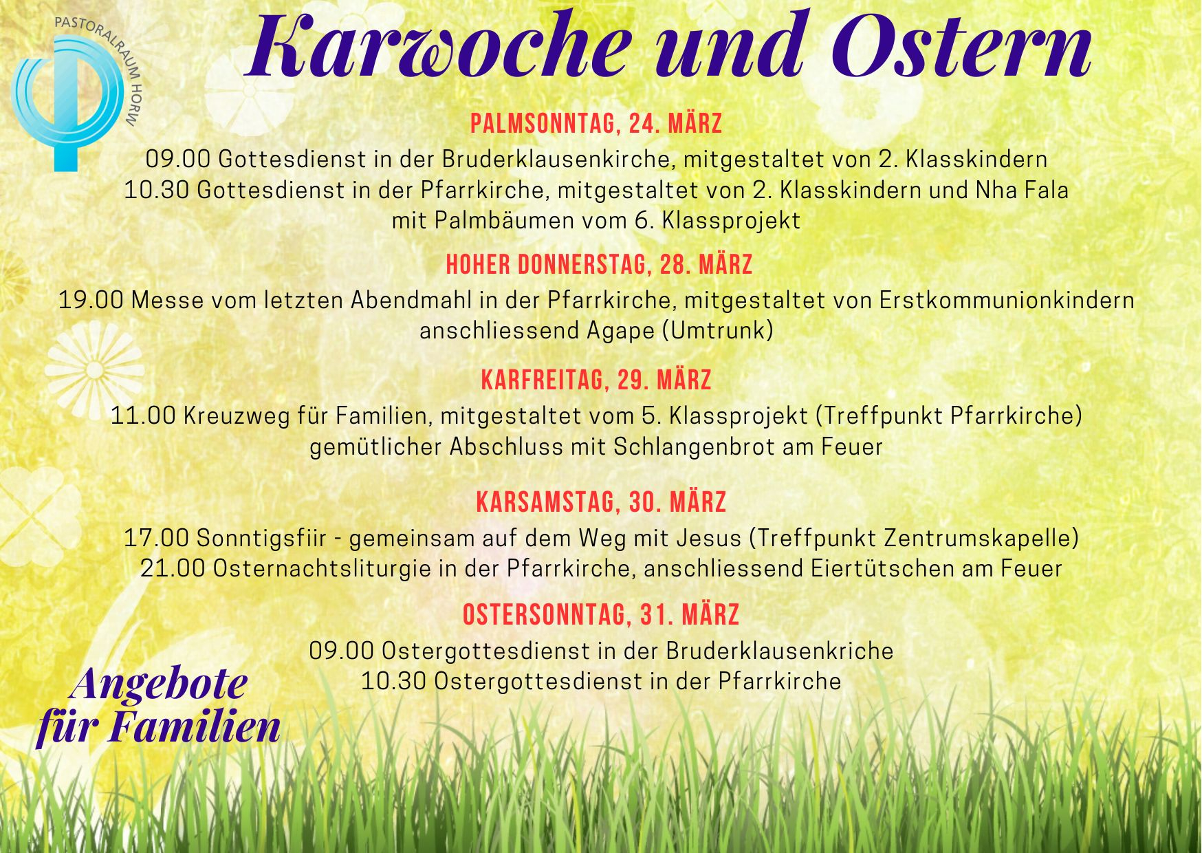 Karwoche und Ostern für Familien, Römisch-katholische Kirche Horw